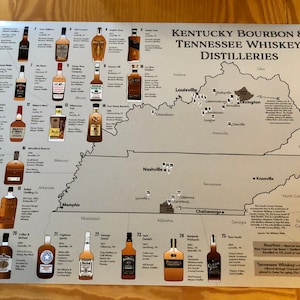 Kentucky Bourbon and Tennessee Whiskey Distilleries Map and Poster for ...
