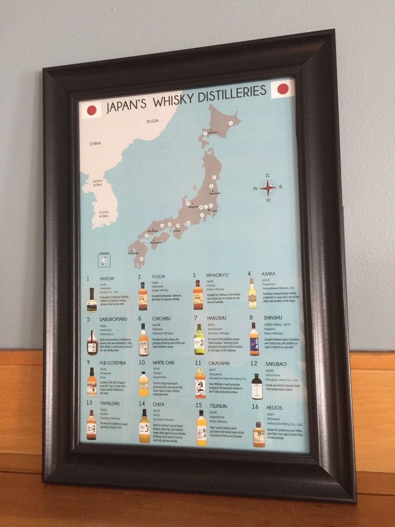 Japan's Whisky Distilleries Map or Poster for Man Cave or | Etsy