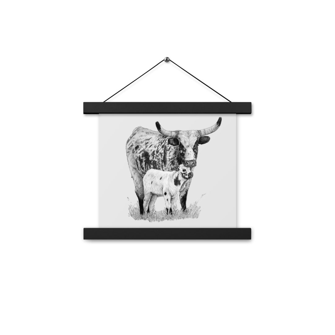Pencil Cow and Calf Poster With Hangers - Etsy
