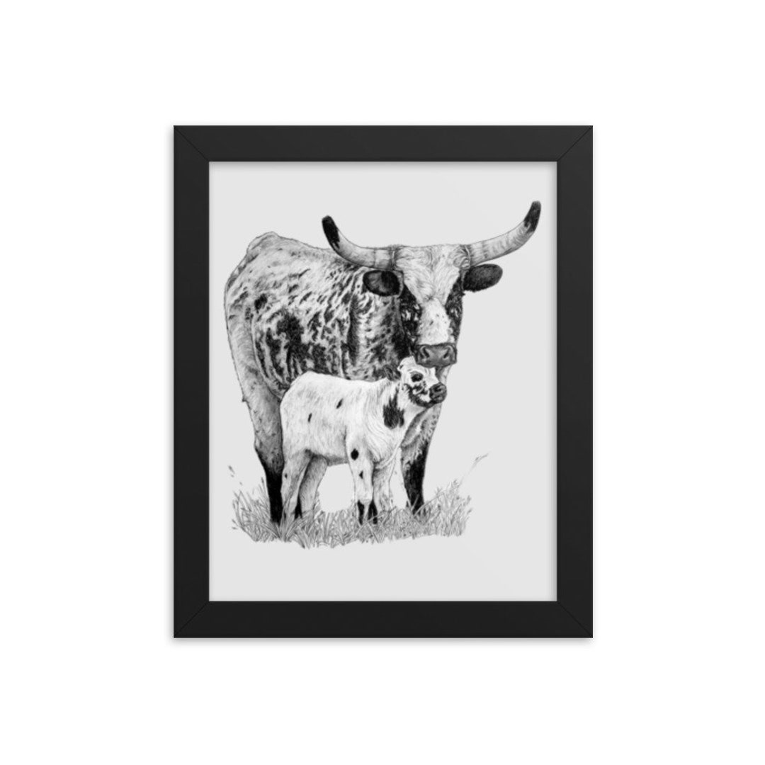 Longhorned Cow and Calf Framed Photo Paper Poster - Etsy