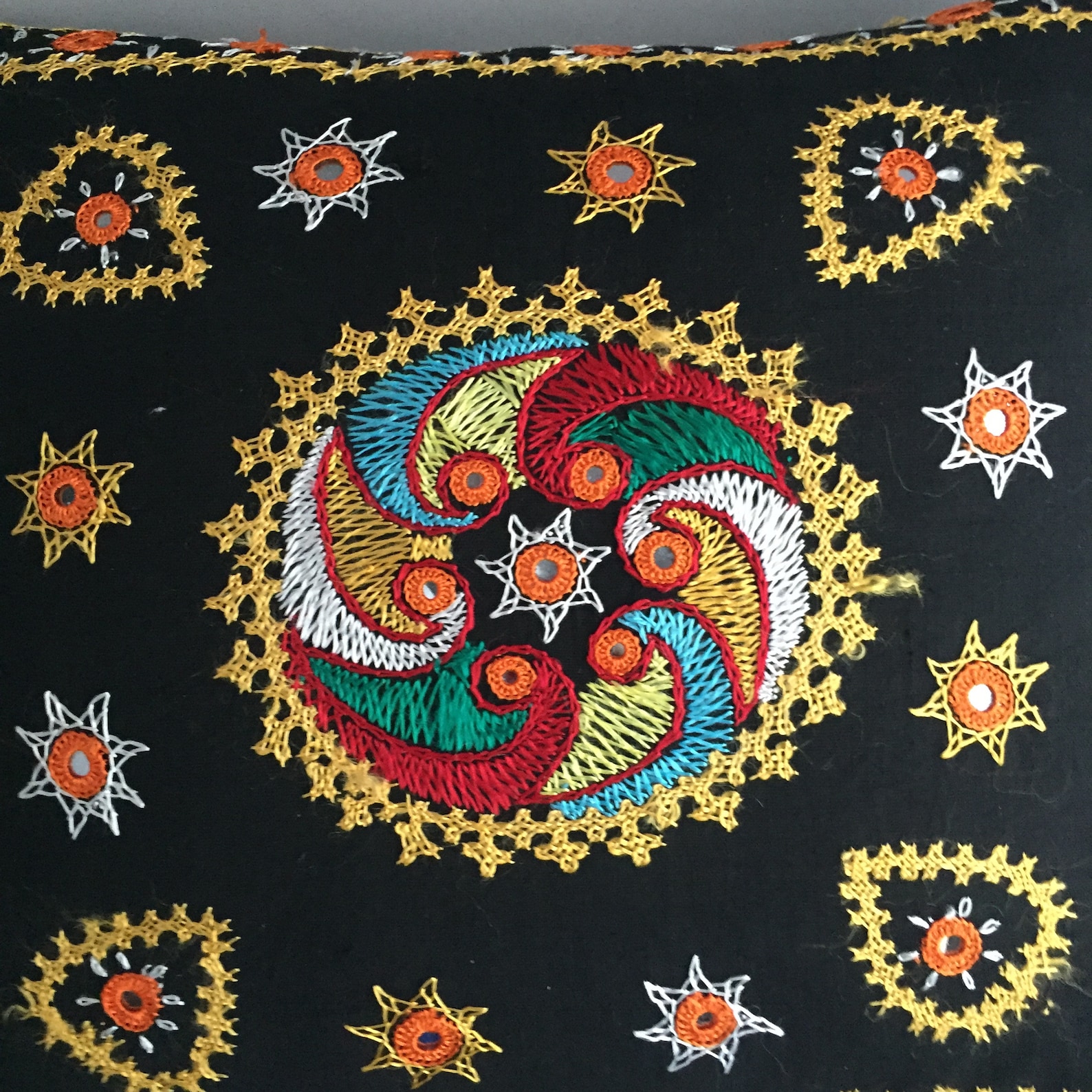 Embroidered Black Linen Cushion Cover - Etsy UK