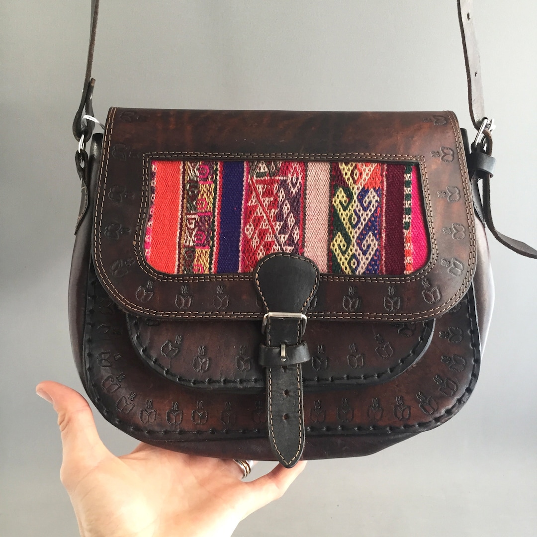 Leather and Textile Satchel Bag - Etsy