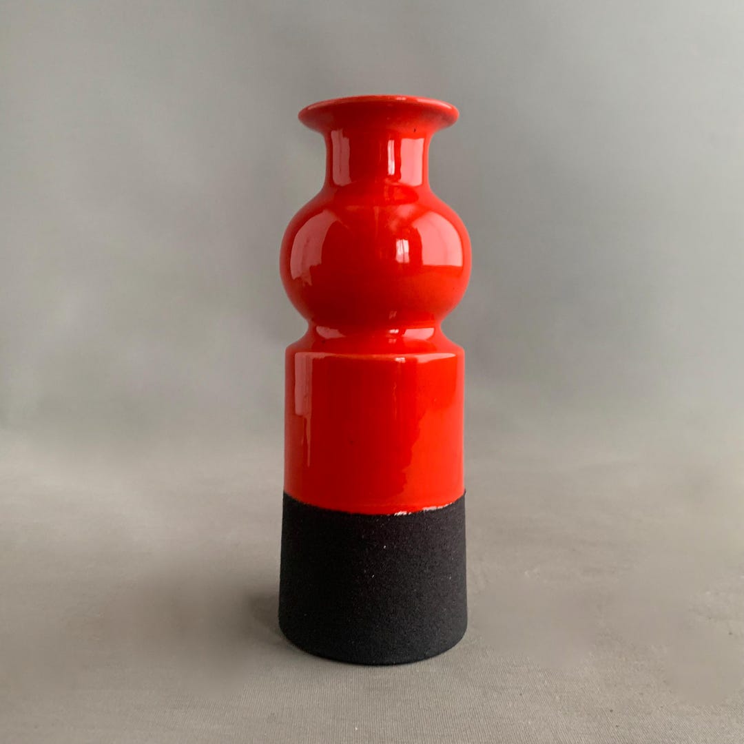 Red and Black Italian Mid Century Ceramic Vase - Etsy