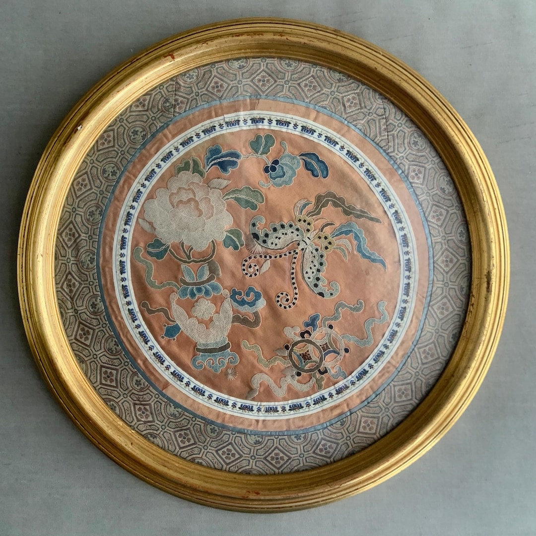 Oriental Silk Embroidered Roundel in Frame - Etsy