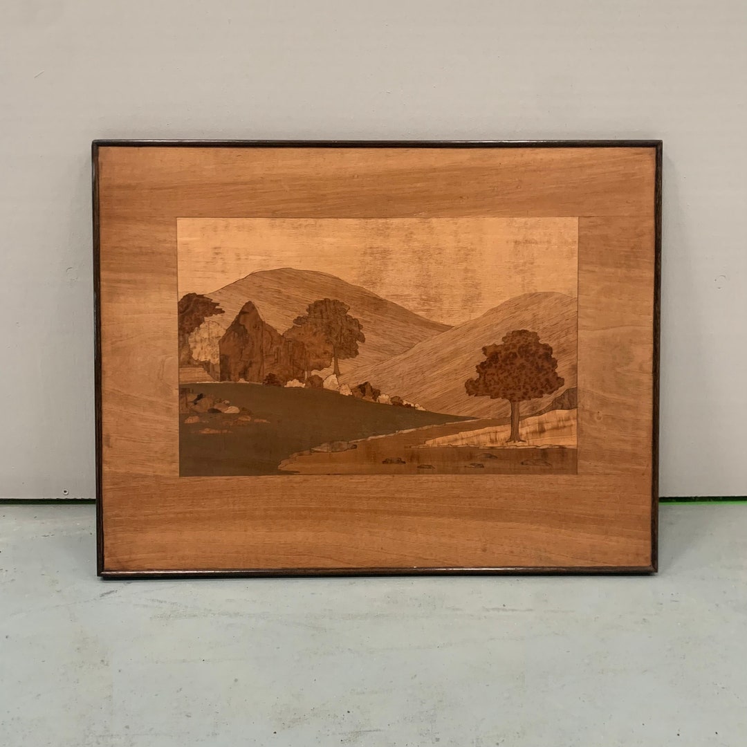 Antique Marquetry Picture of Scottish Landscape Featuring Cardrona ...