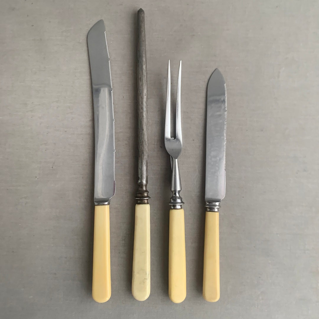 Vintage Bone Handle Carving Set and Bread Knife - Etsy