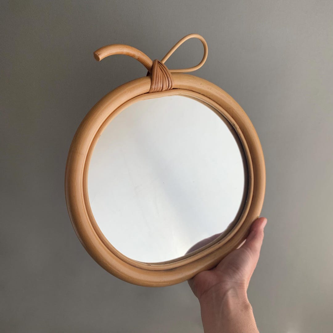 1970s Apple Rattan Mirror - Etsy