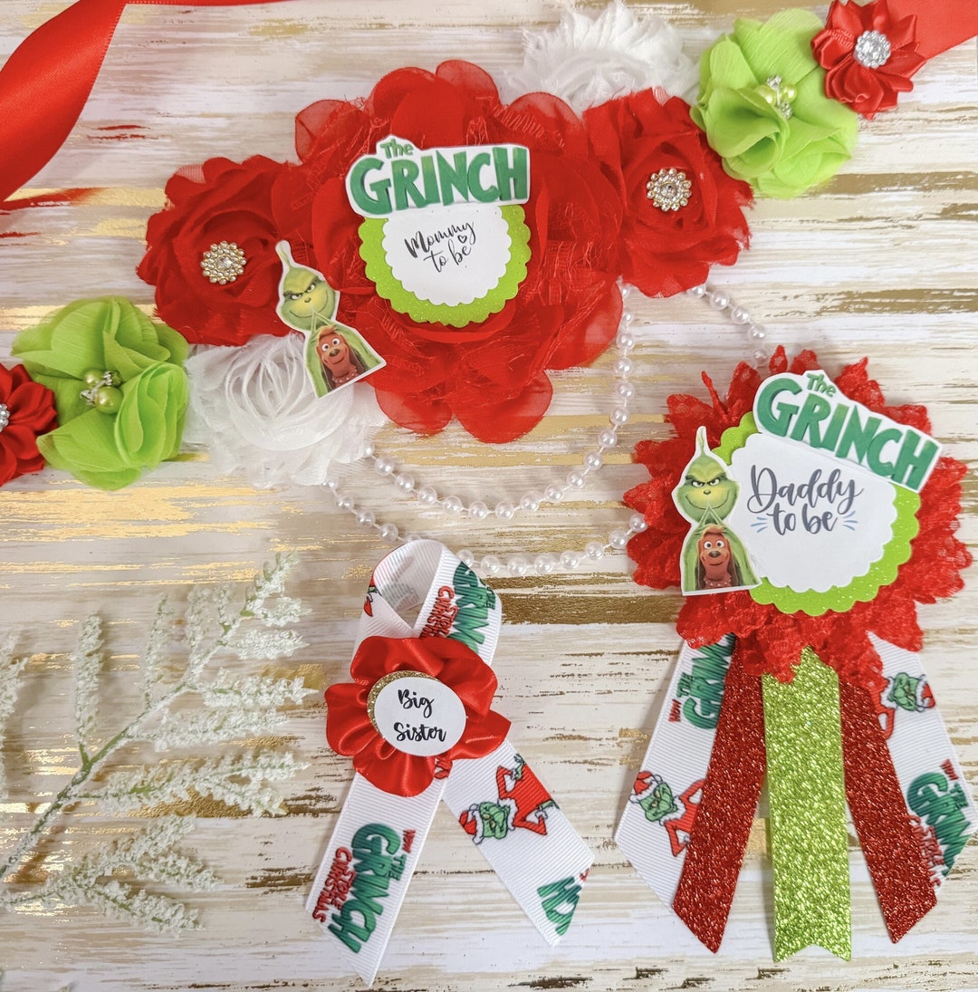 Grinch Baby Shower Sash, Christmas Grinch Red and Green Baby Shower ...