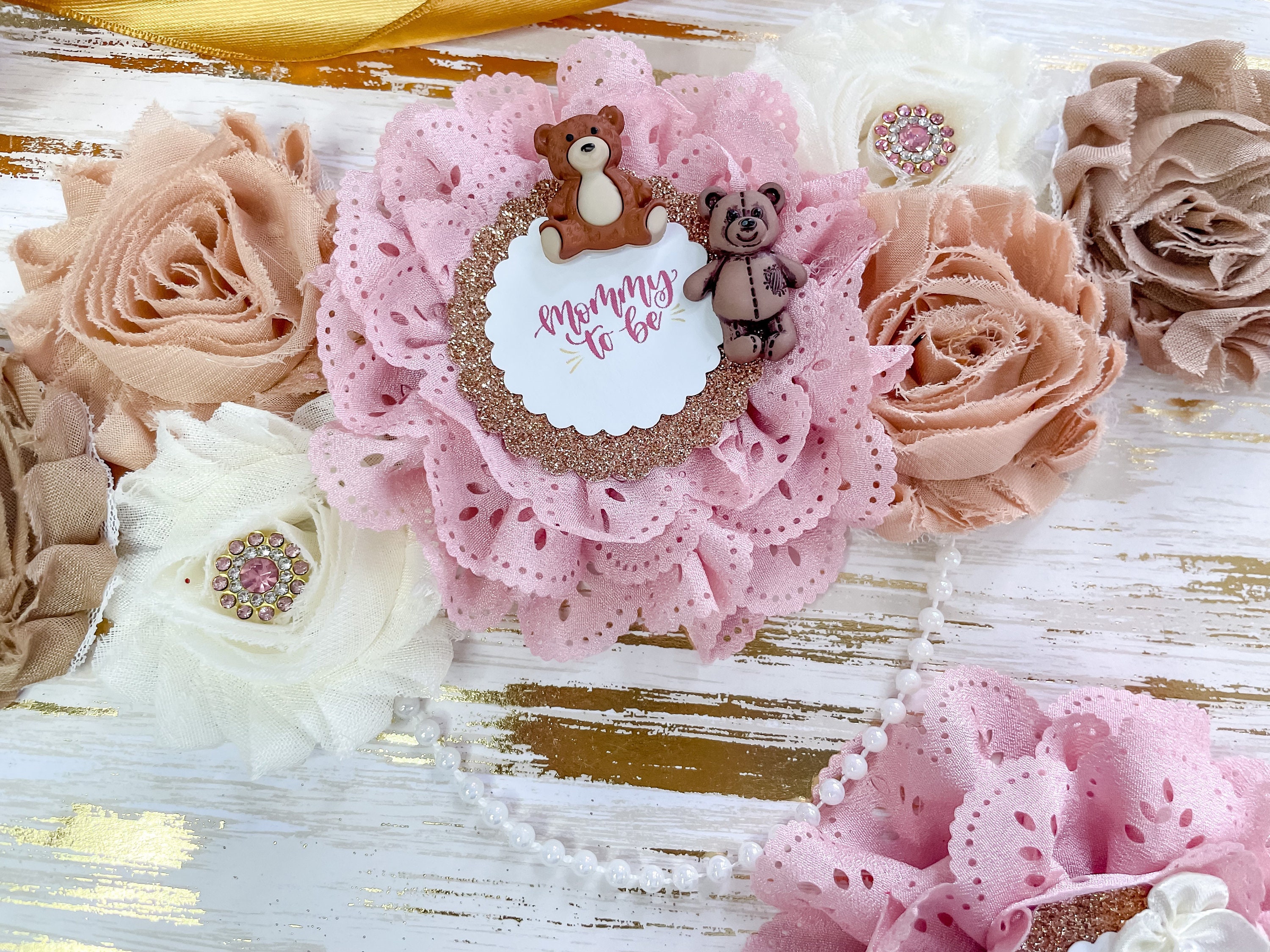 Rose Pink Teddy Bear Mom to Be Baby Shower Sash and Pin Girl | Etsy
