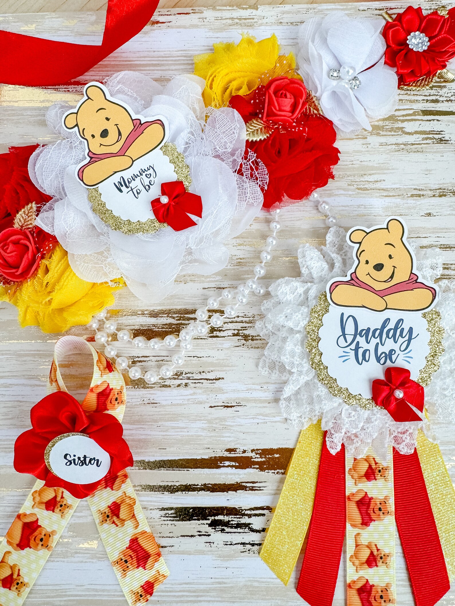 Winnie the Pooh Baby Shower Sash, Yellow and Red Baby Shower Mommy to ...