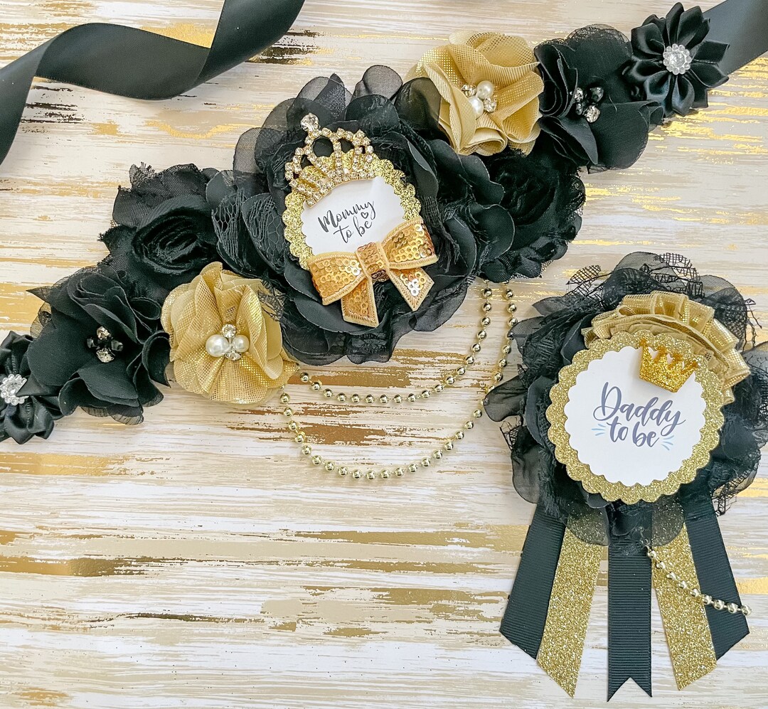 Black and Gold Prince Baby Shower Sash for Mommy to Be, Crown Prince ...