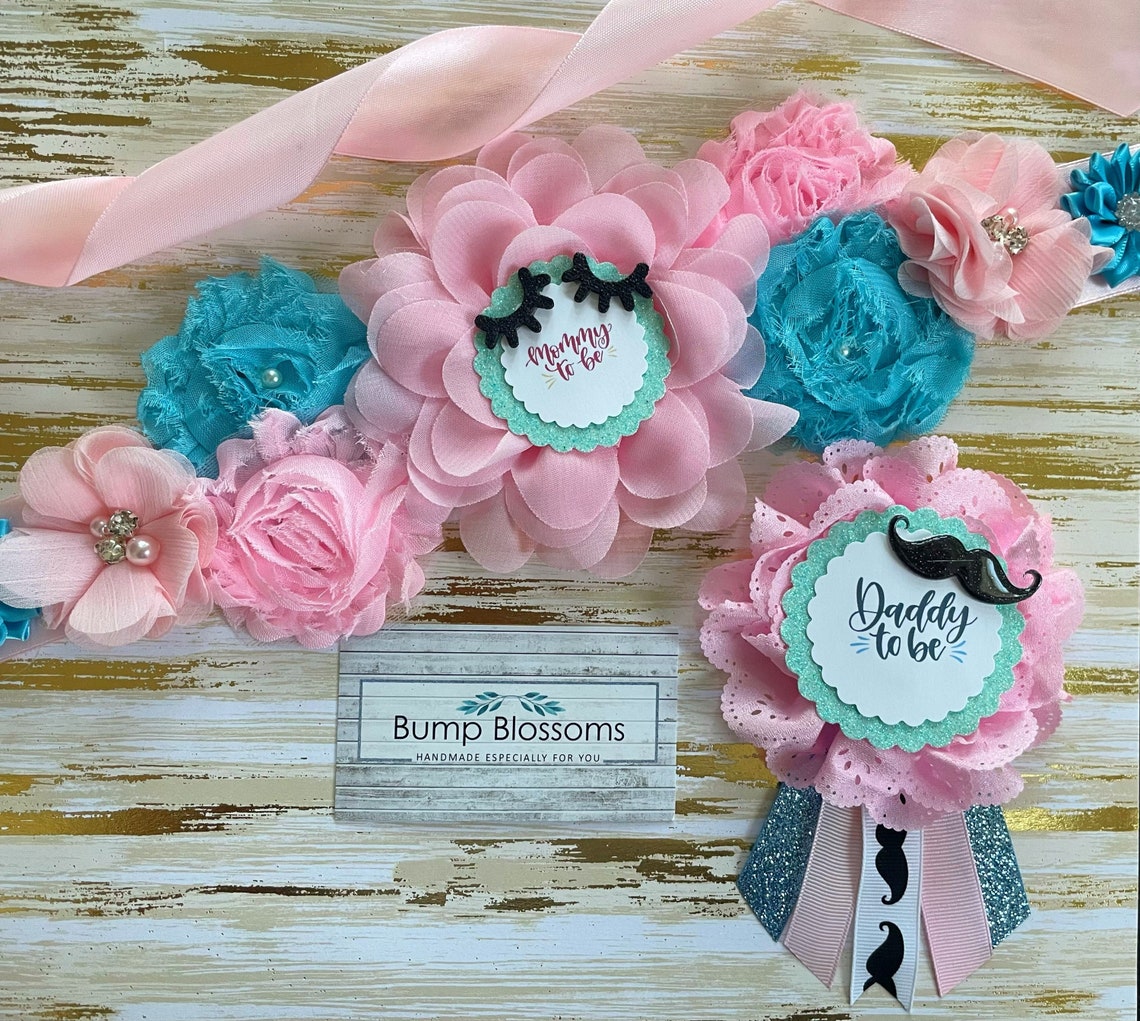 Stashes or Lashes Gender Reveal Maternity Sash Sashes or | Etsy