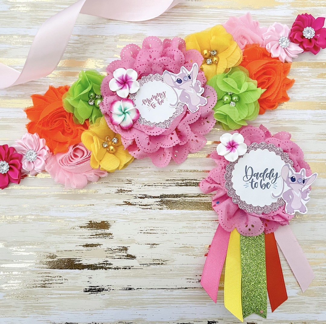 Pink Angel Baby Shower Sash, Stitch and Angel Baby Shower Mommy to Be ...