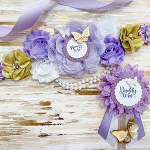 Purple and Gold Lavender Baby Shower Mommy to Be Maternity Sash for ...