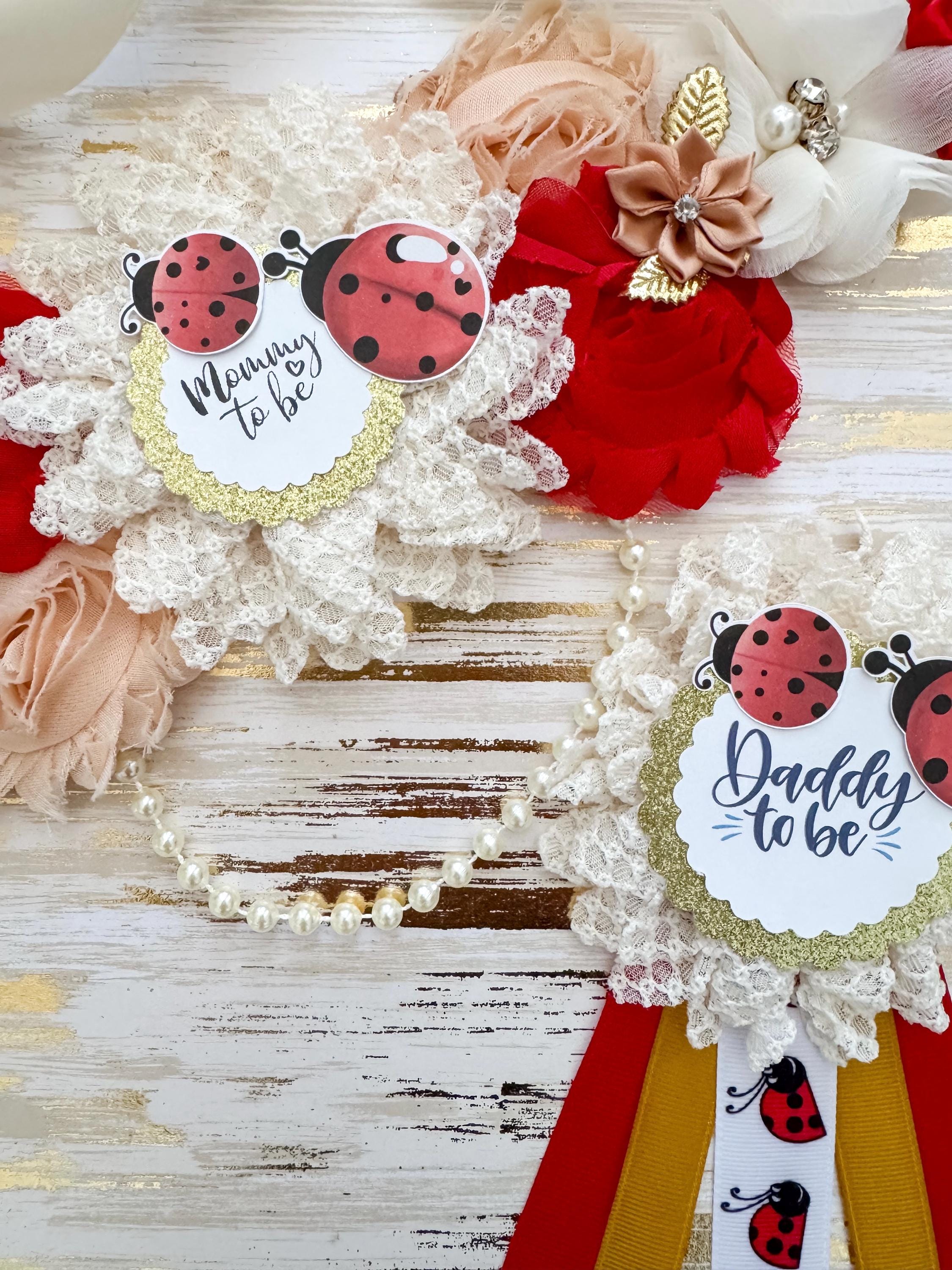 Ladybug Mommy to Be Sash and Daddy to Be Pin Set – Baby Shower Corsage ...