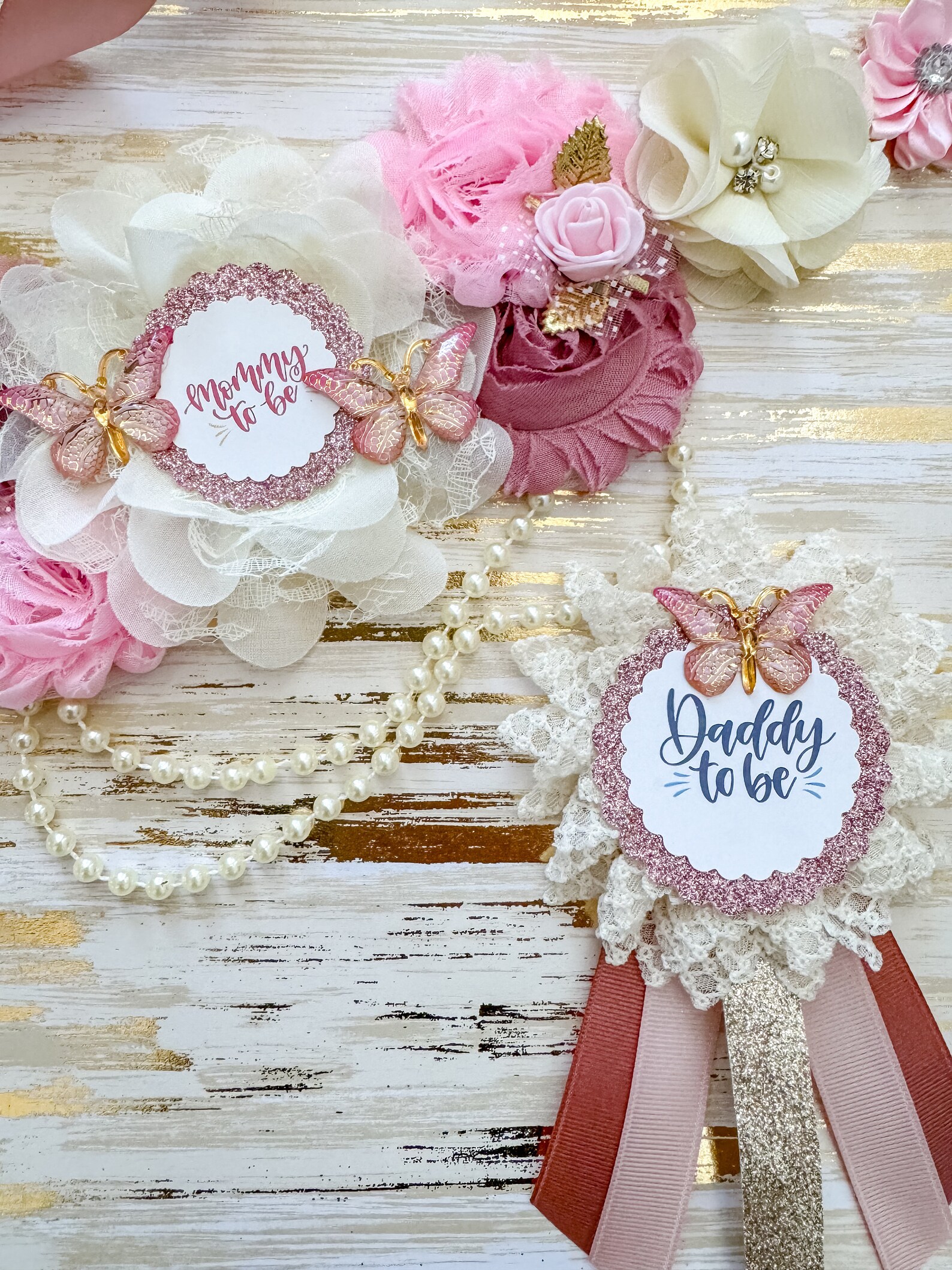 Faja para baby shower con mariposas rosas y doradas para ser mamá, faja ...