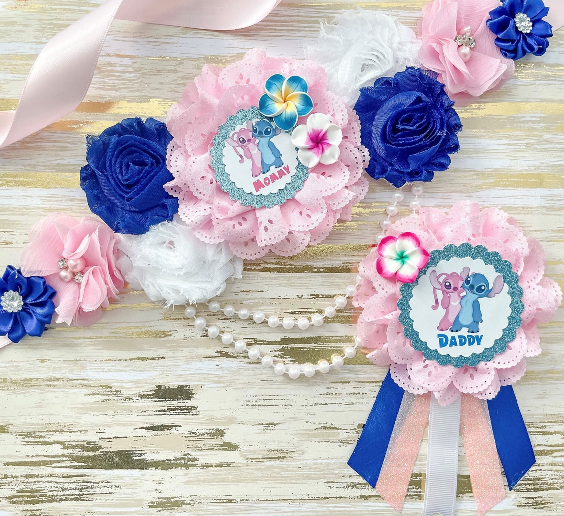 Stich and Angel Baby Shower Mommy to Be Maternity Sash, Gender Reveal ...