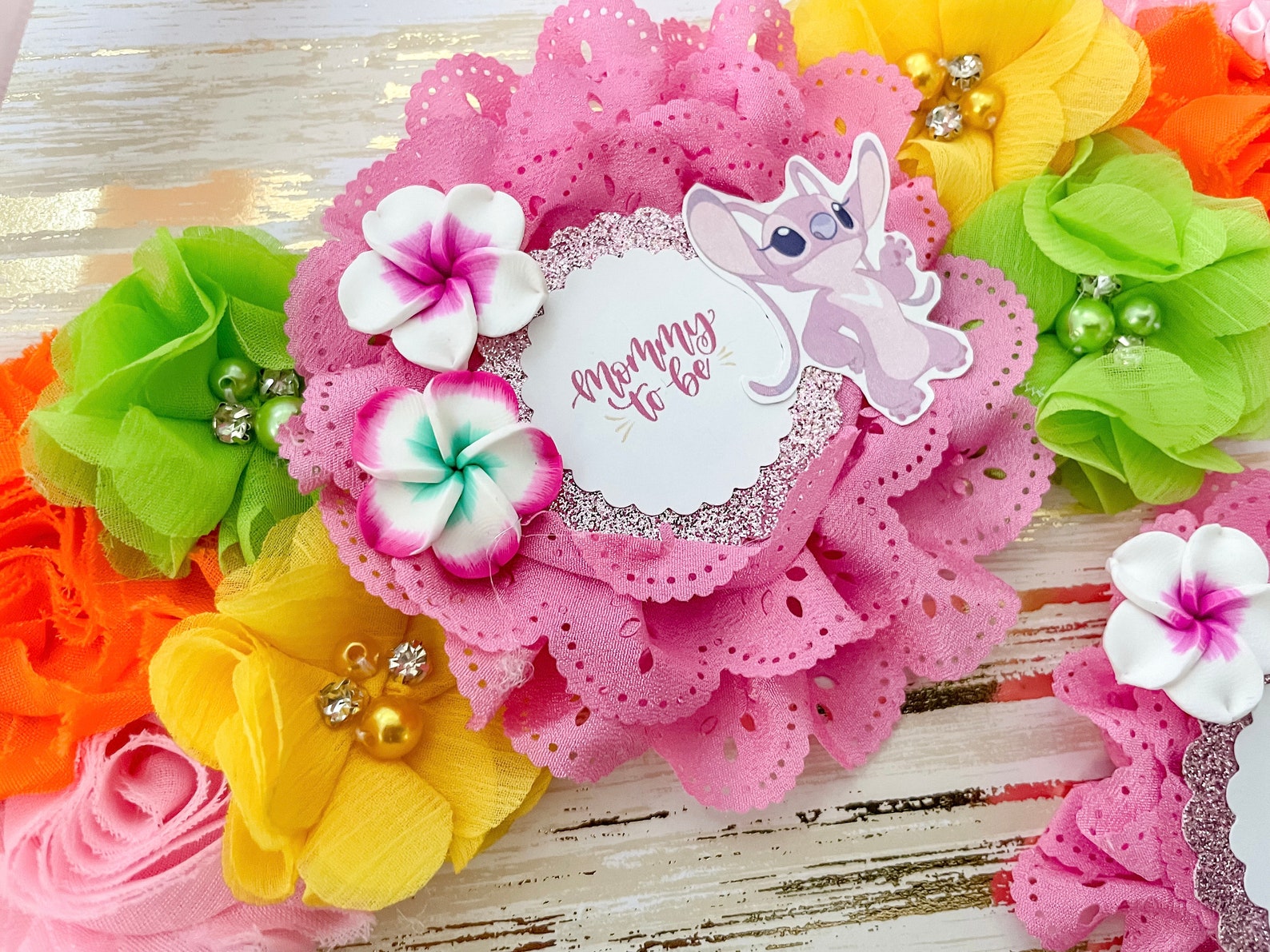 Pink Angel Baby Shower Sash, Stitch and Angel Baby Shower Mommy to Be ...