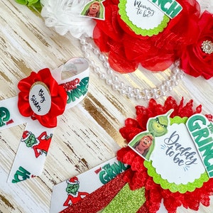 Grinch Baby Shower Sash, Christmas Grinch Red and Green Baby Shower ...