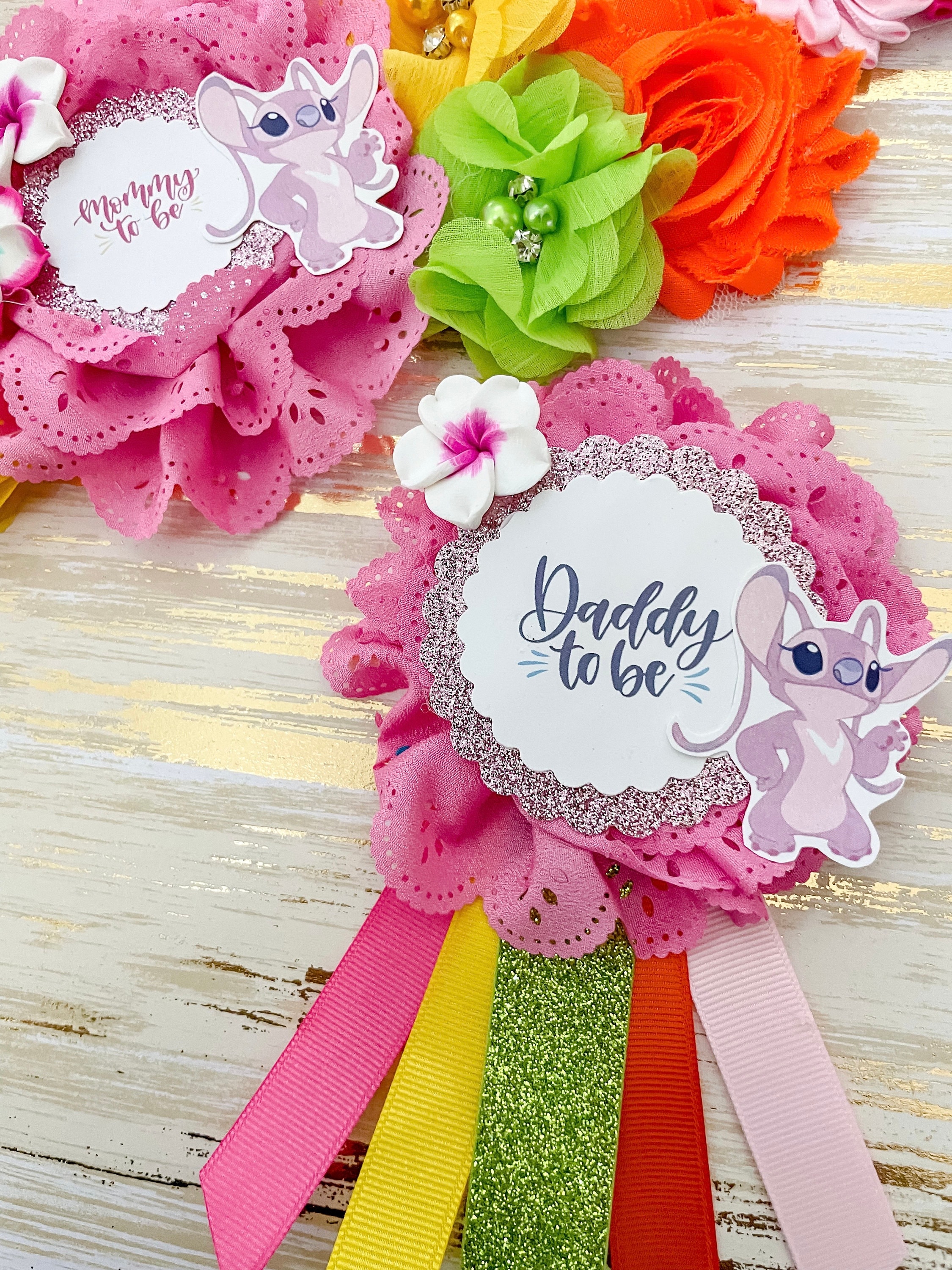 Pink Angel Baby Shower Sash, Stitch and Angel Baby Shower Mommy to Be ...