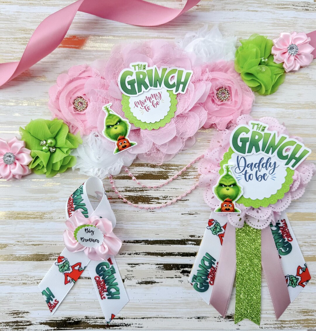 Pink Christmas Grinch Baby Shower Sash, Christmas Baby Shower Mommy to ...