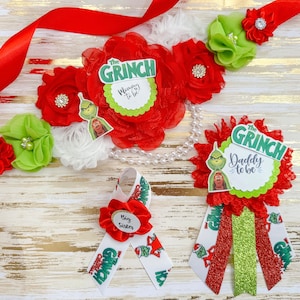Grinch Baby Shower Sash, Christmas Grinch Red and Green Baby Shower ...