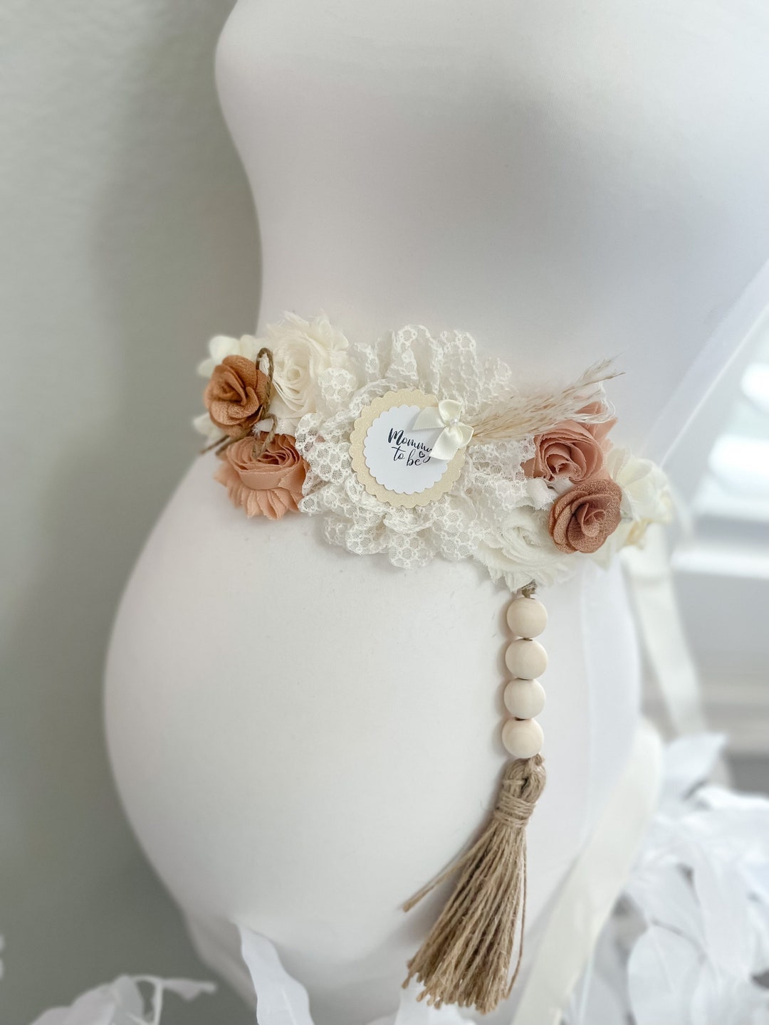 Boho Baby Shower Sash, Ivory Neutral Baby Shower Mommy to Be Sash for ...