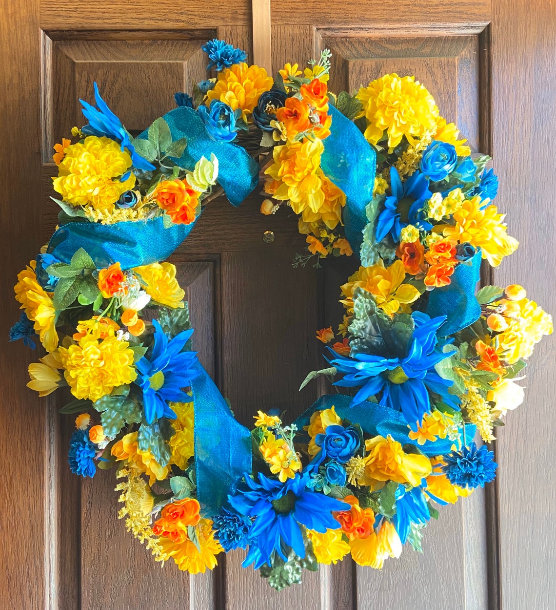 Large Full and Bright Blue and Yellow Floral Wreath with | Etsy