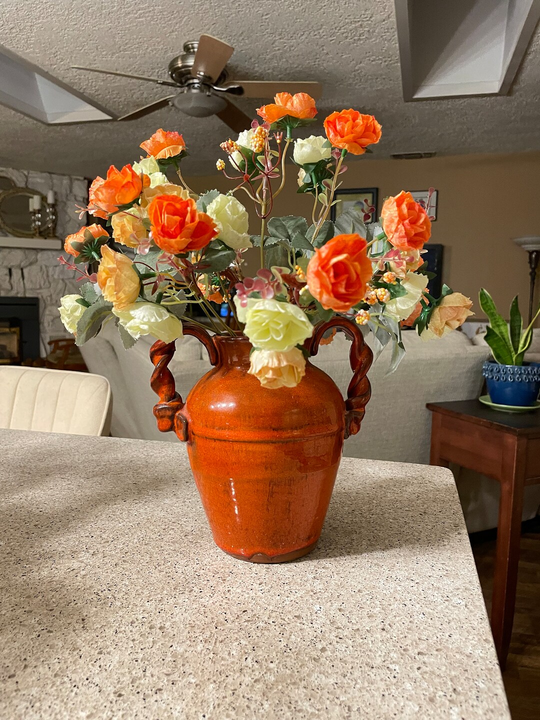 Tuscan Rust, Orange, Beige Floral Arrangement in Stoneware Urn Vase - Etsy
