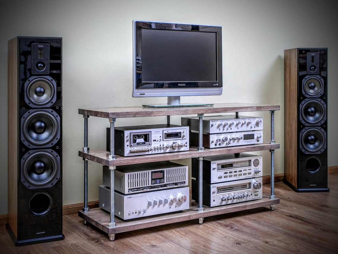 Audio rack with adjustable oak shelves / Record player stand / | Etsy