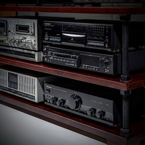 Low Profile Audio Rack With Black Hardware, Low Shelving Audio Rack ...