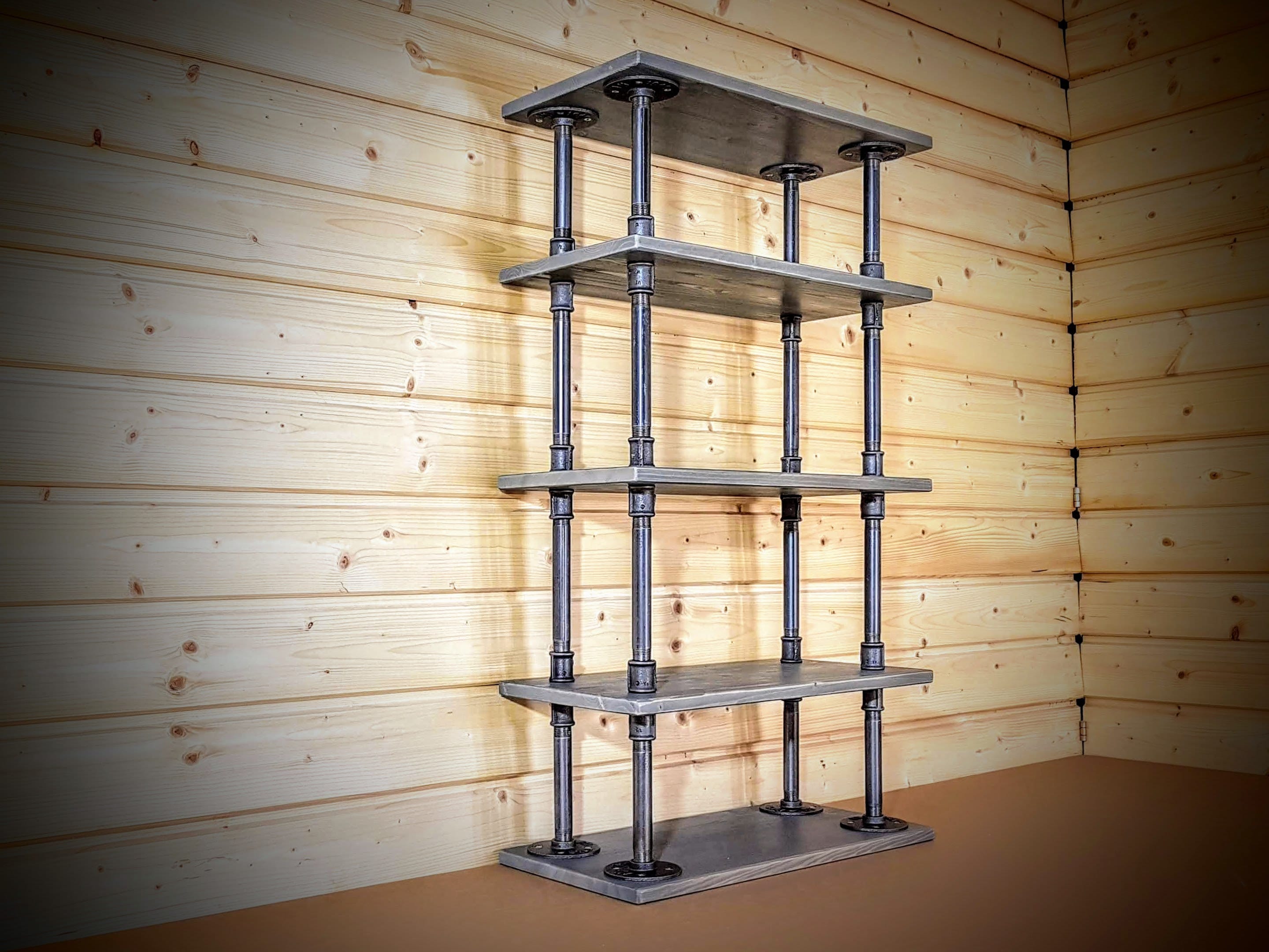 Free Standing Pipe Shelf, Rustic Bookcase, Industrial Shelve, Bookshelf ...