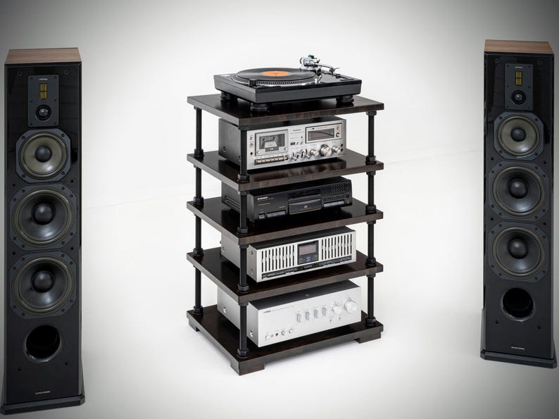 Audio Rack With Cable Management System and Adjustable Shelf Height ...