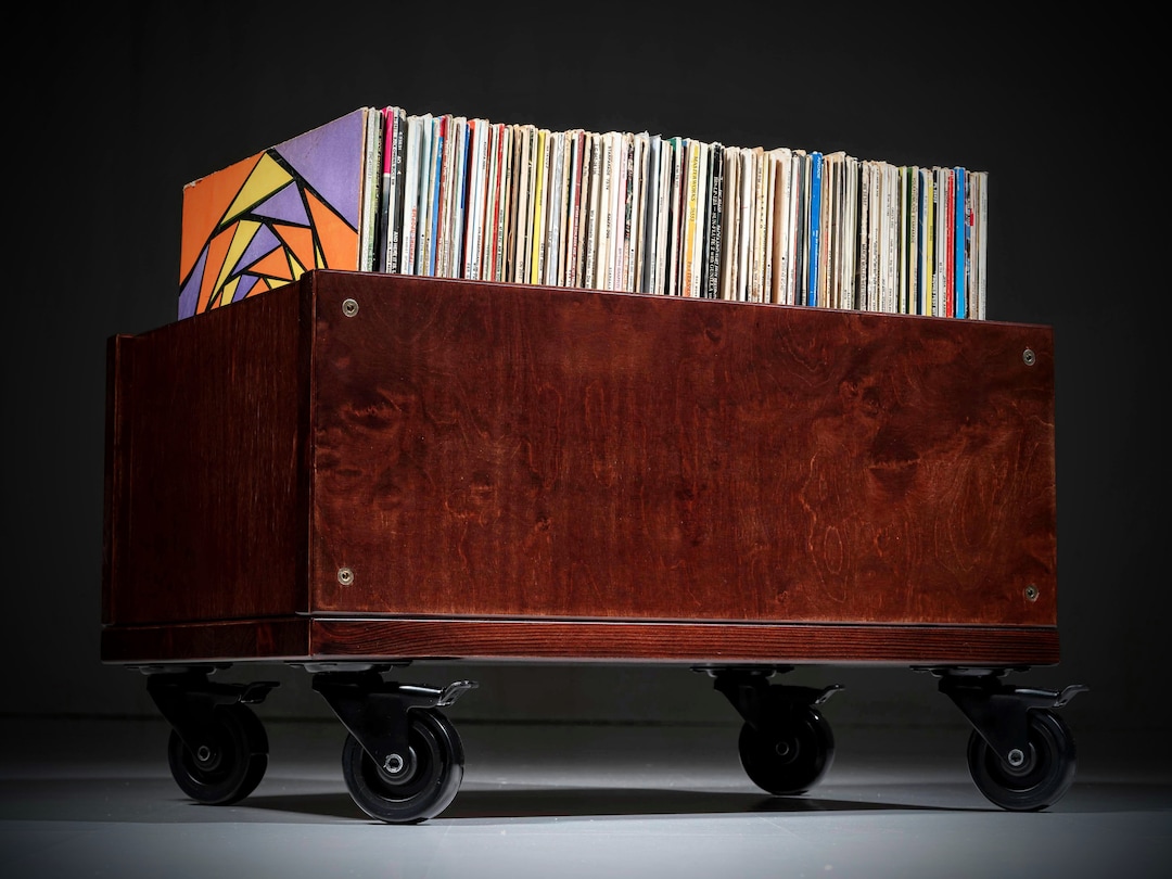 Rolling Record Crate, Portable Vinyl Record Storage Crate on Wheels, LP ...