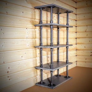Free Standing Pipe Shelf, Rustic Bookcase, Industrial Shelve, Bookshelf ...