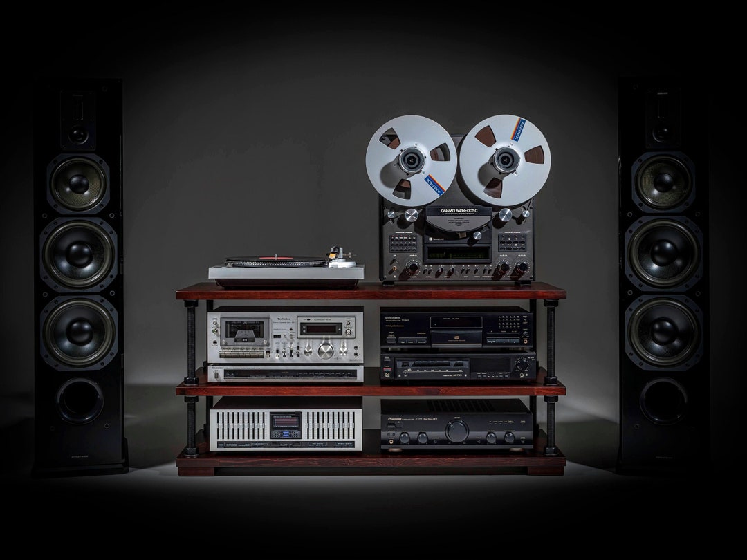 Low Profile Audio Rack With Black Hardware, Low Shelving Audio Rack ...