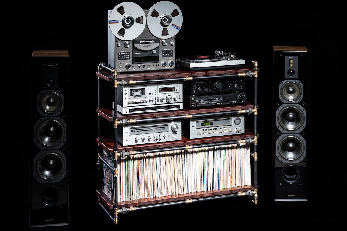 Record player stand with vinyl records storage Audio rack | Etsy