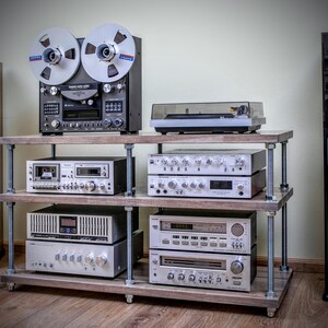 Audio Rack With Adjustable Oak Shelves / Record Player Stand / Media ...