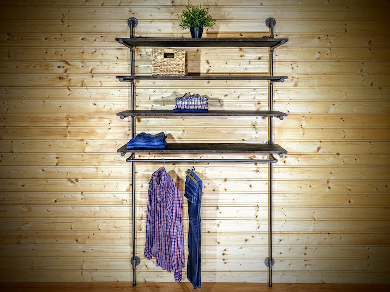 Clothes Rack With Shelves, Shelving Unit With Clothes Rail, Industrial ...