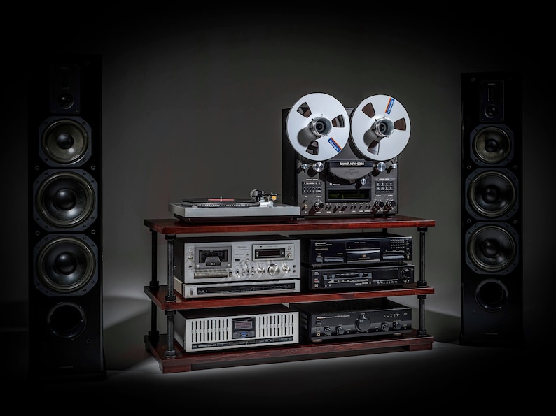 Low Profile Audio Rack With Black Hardware, Low Shelving Audio Rack ...