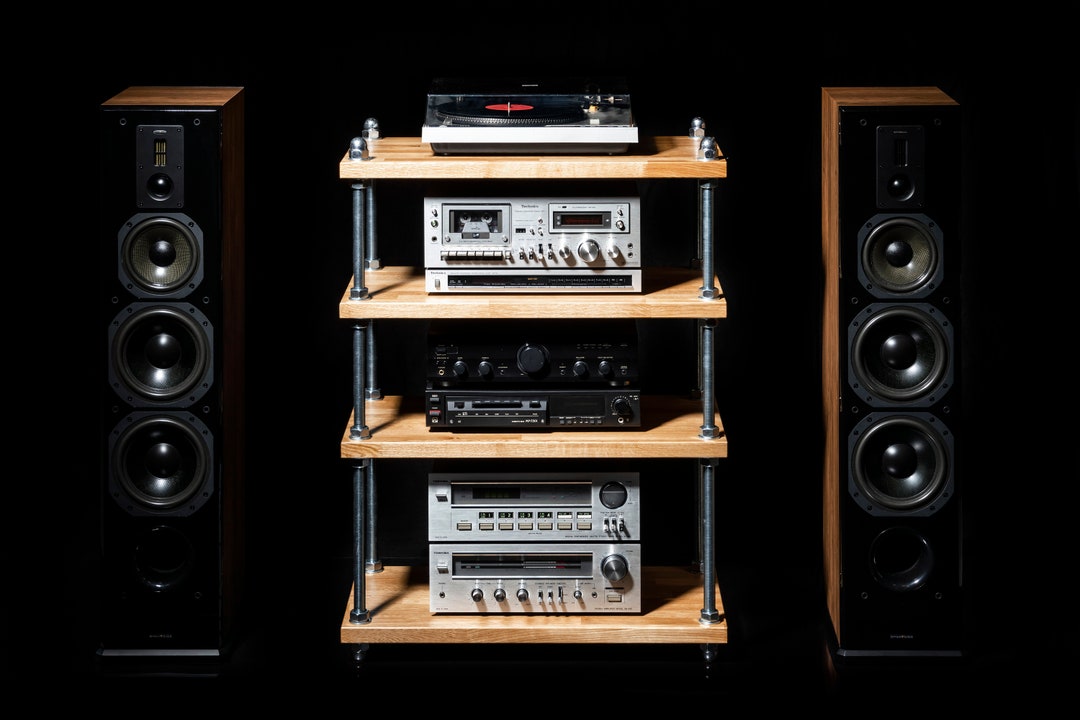 Record Player Stand With Adjustable Oak Shelves - Turntable Stand ...