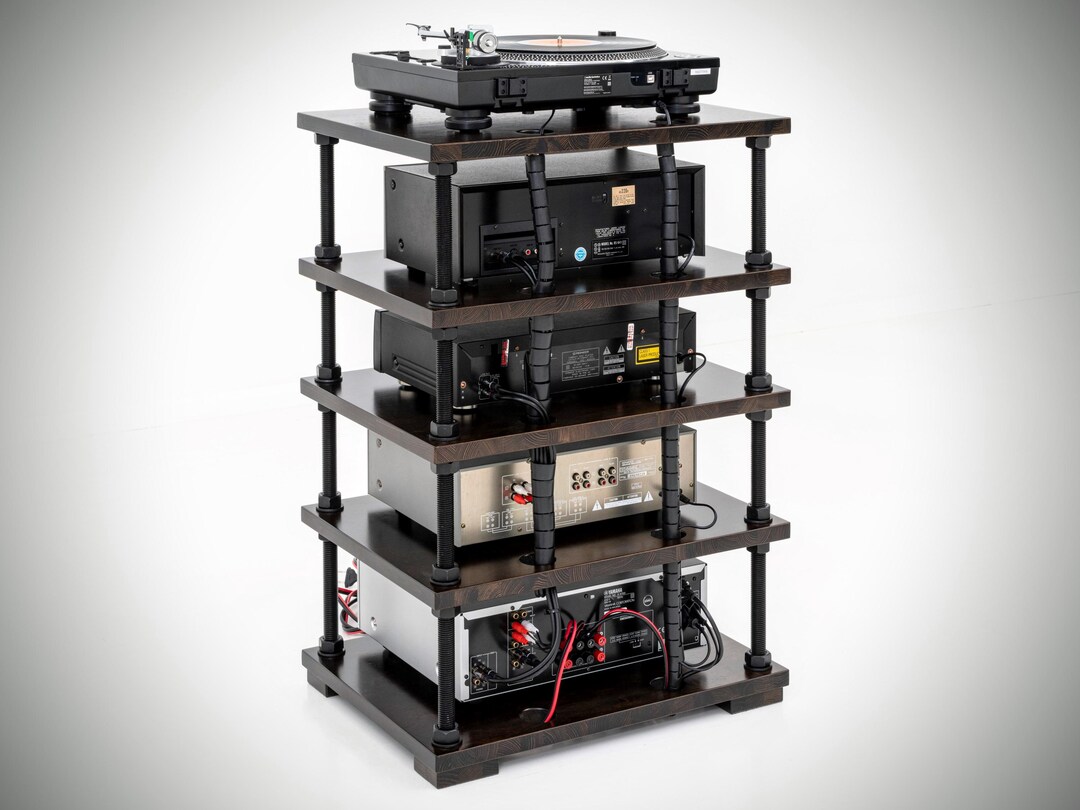 Audio Rack With Cable Management System and Adjustable Shelf Height ...