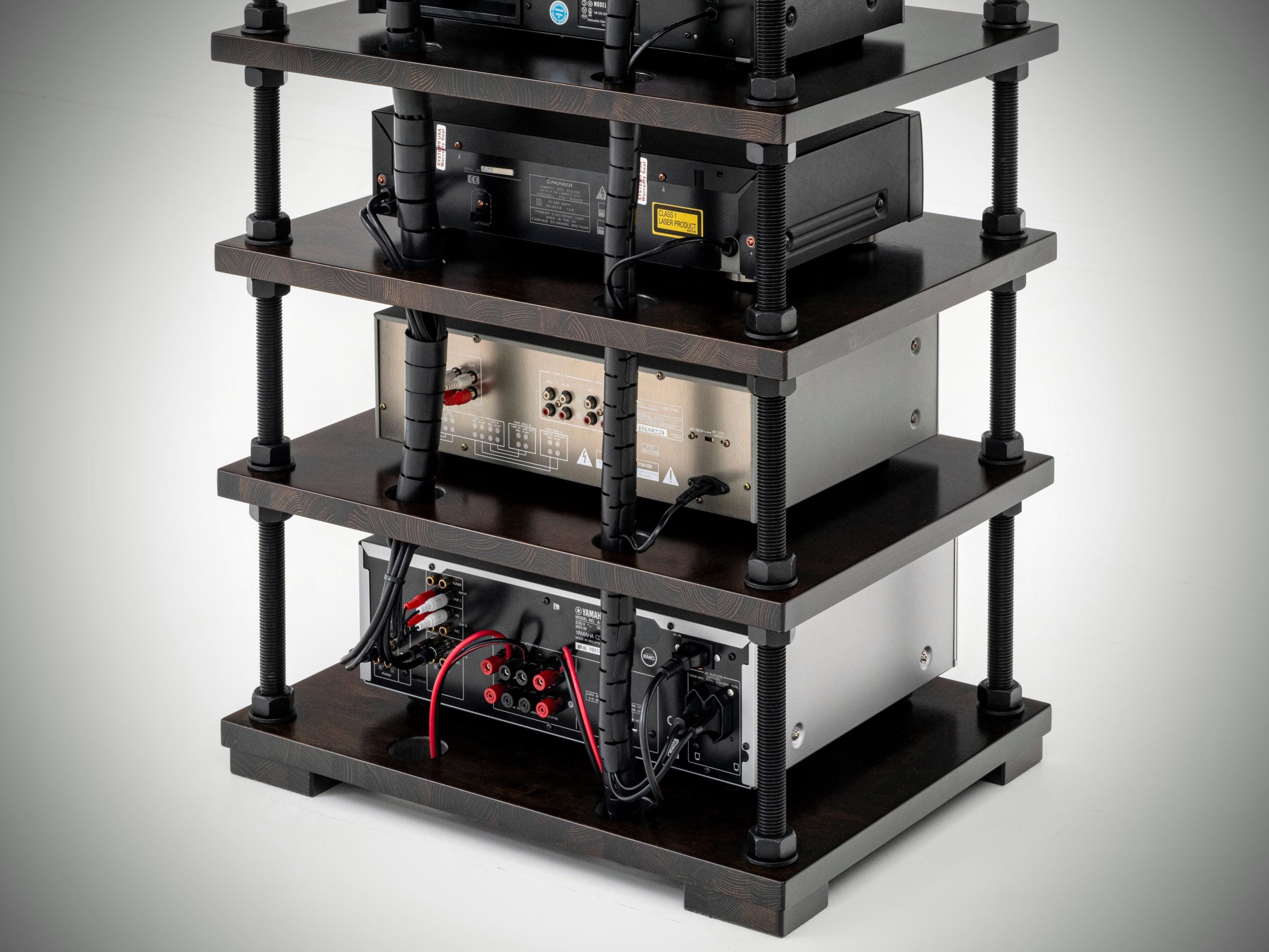 Audio Rack With Cable Management System and Adjustable Shelf Height ...