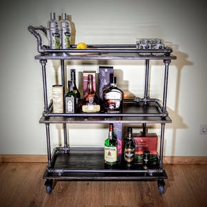 Bar Cart, Beverages Bar, Wine Cart, Industrial Bar, Rolling Bar, Rustic ...