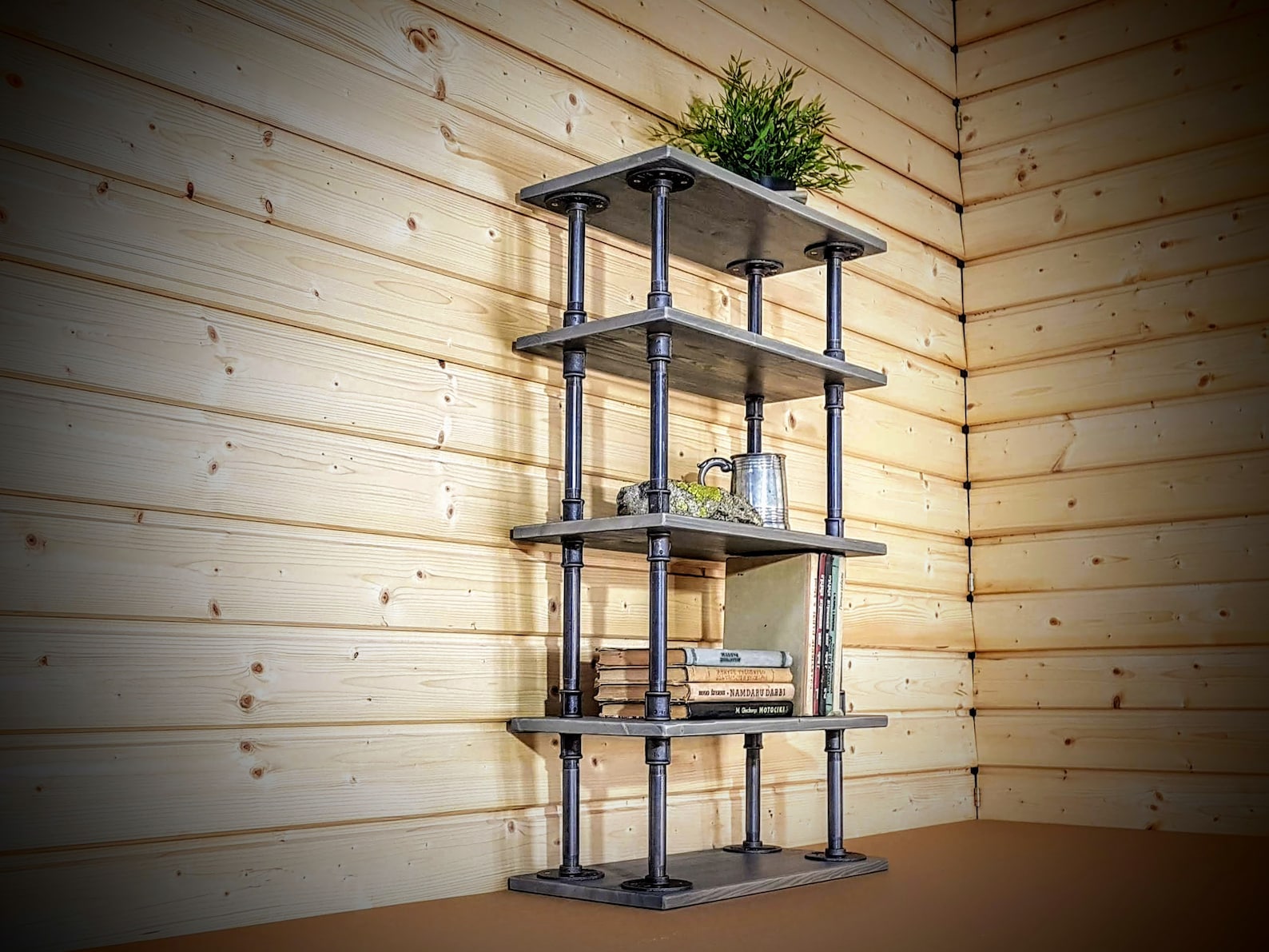 Free Standing Pipe Shelf Rustic Bookcase Industrial Shelve - Etsy