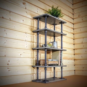 Free Standing Pipe Shelf, Rustic Bookcase, Industrial Shelve, Bookshelf ...