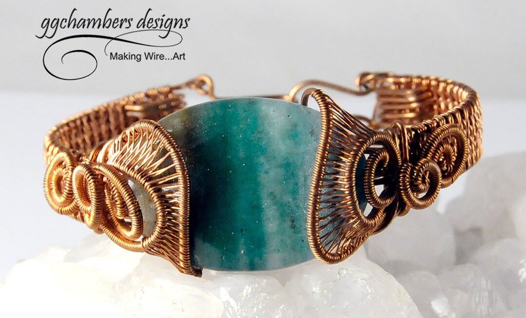 Natural Copper Woven Wire Wrapped Helix Series Bracelet With Green ...