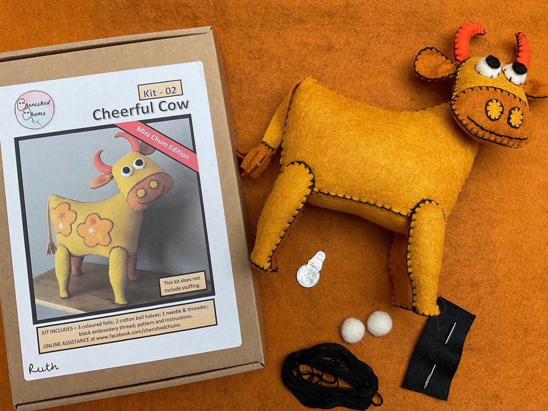 The Mini Cheerful Cow Felt Kit, Hand Stitching, Letterbox, Felt Animal ...