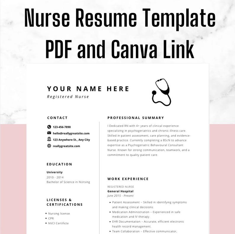 Modern Nurse Resume Template: Professional RN CV (PDF & Canva) - Etsy