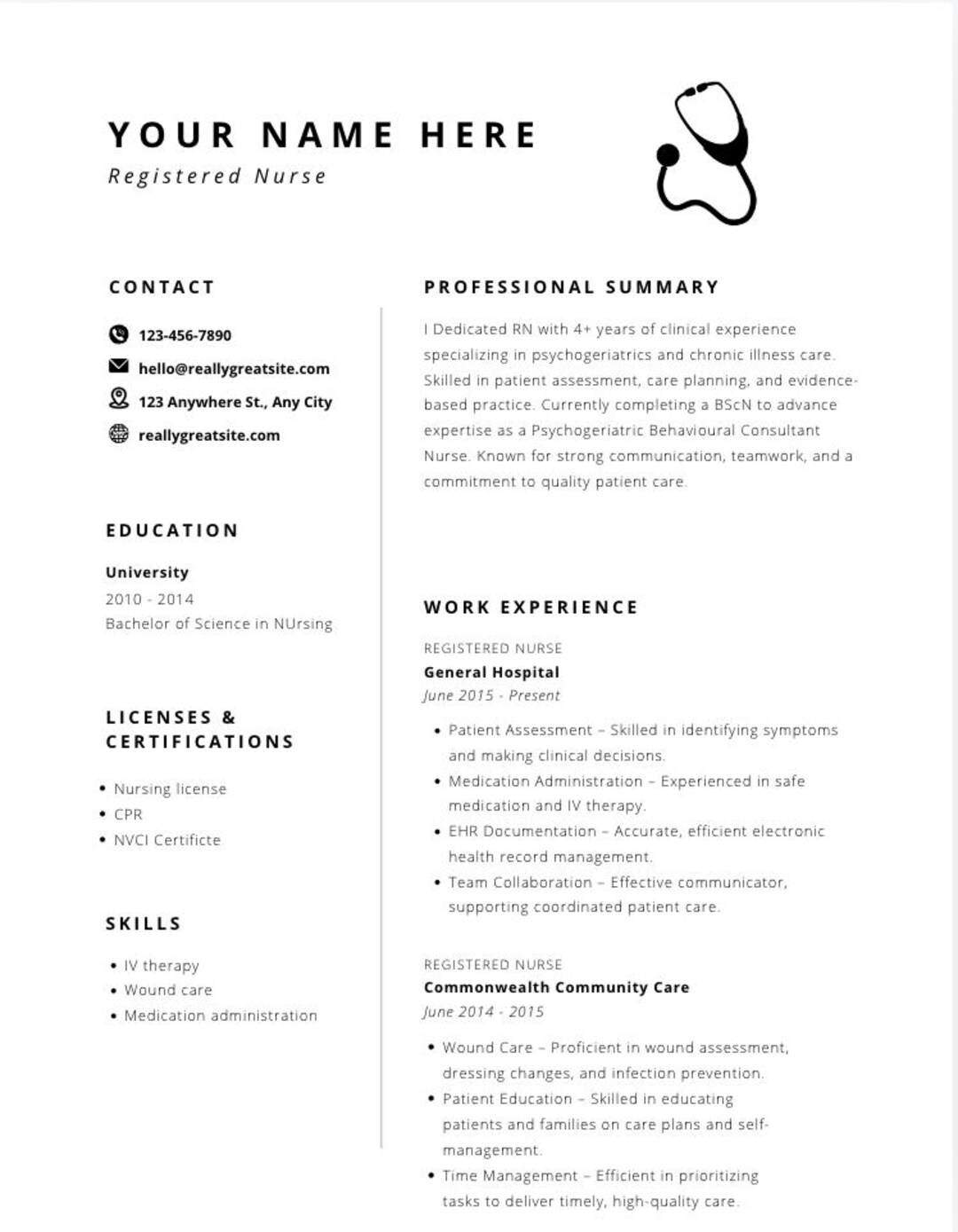 Modern Nurse Resume Template: Professional RN CV (PDF & Canva) - Etsy